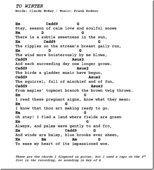 Late February, repairs, and Claude McKay’s “To Winter” | Frank Hudson